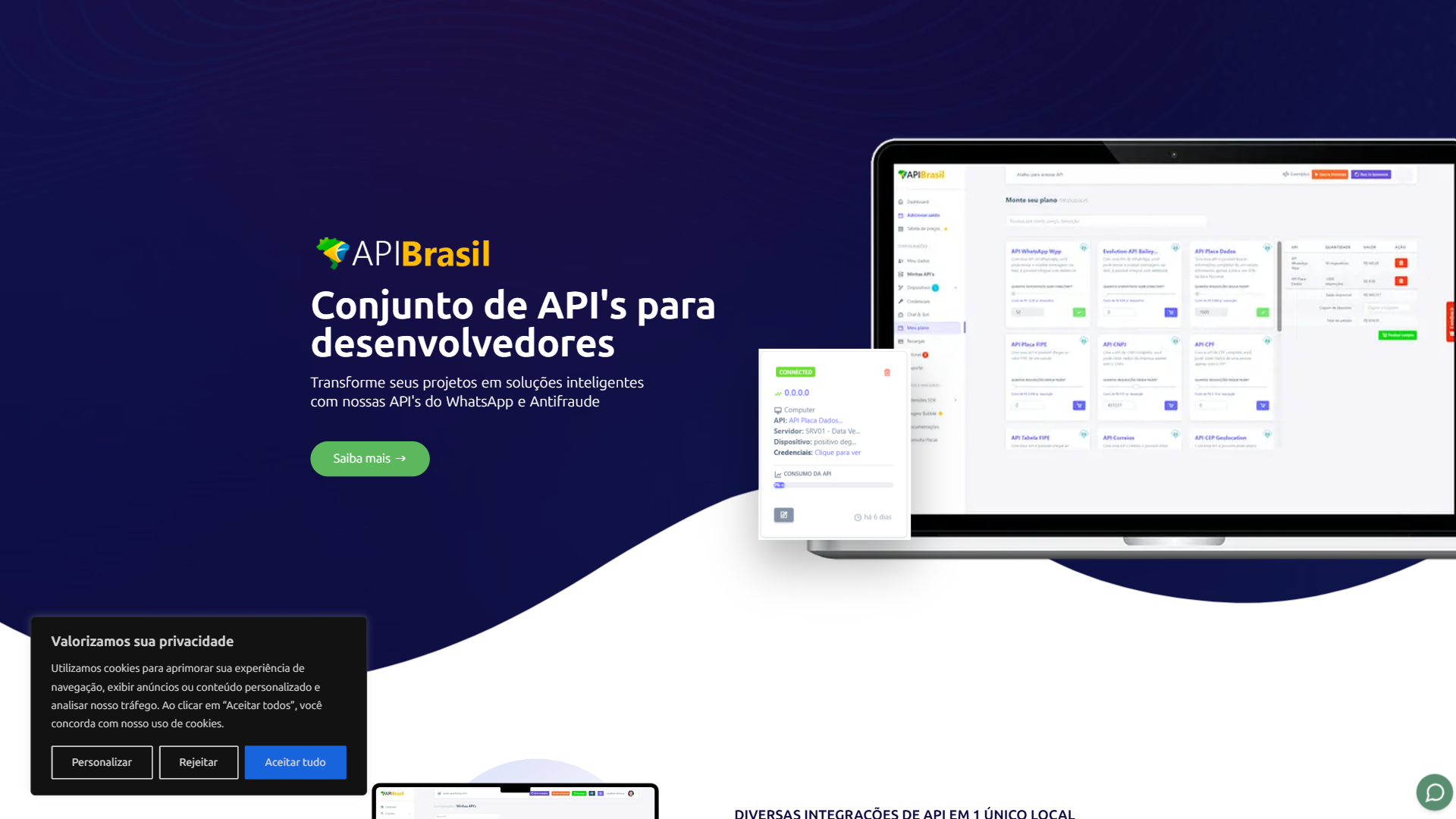 APIBrasil - Plataforma Completa de APIs Brasileiras | WhatsApp, CNPJ, CEP e Mais